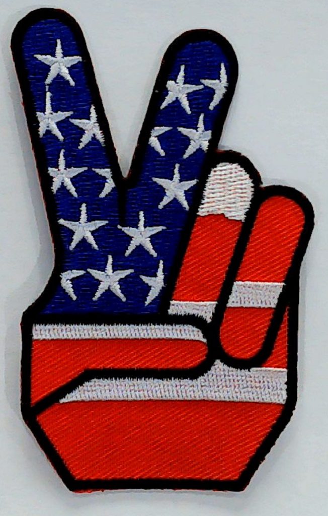 UNITED STATES FLAG IN HAND SHOWING PEACE SIGN PATCH | ABC PATCHES