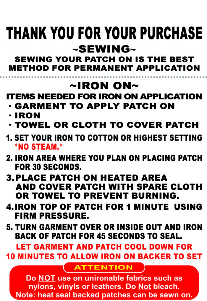 Iron-on Instructions | ABC PATCHES